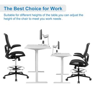 Mid-Back Ergonomic Drafting Chair,Mesh High Desk Chair,Counter Height Desk Chair,Tall Office Chair with Adjustable Foot Ring,Standing Desk Chair with Lumbar Support and PU Arms(Black)