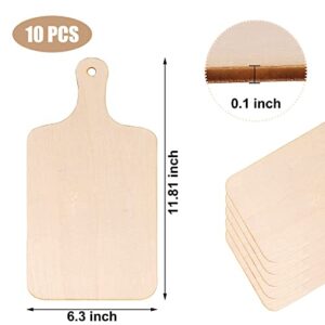 10 PCS Wood Craft Cutting Board Small Food Serving Board Unfinished Wooden Paddle DIY Cutouts with Handle for Painting Spring Summer DIY Crafts Kitchen Home Decor, 11.8 x 6.3 Inch