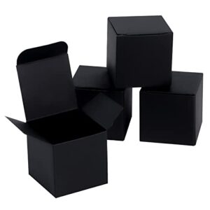 nignya black gift boxes 2x2x2 inches, 100 pack small kraft cardboard gifts boxes paper cube favor box easy assemble paper gift box with lids for presents birthday christmas wedding party