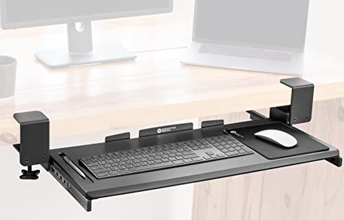 ErgoActive MDF Wooden Under Desk Keyboard Tray, Clamp On Easy Install, Includes Mouse Pad, Ergonomic Wood Keyboard Tray for Office, Home, School and Gaming (26.7" x 11")