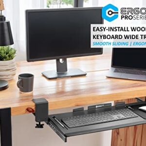 ErgoActive MDF Wooden Under Desk Keyboard Tray, Clamp On Easy Install, Includes Mouse Pad, Ergonomic Wood Keyboard Tray for Office, Home, School and Gaming (26.7" x 11")