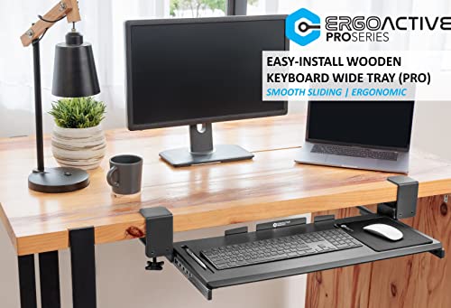 ErgoActive MDF Wooden Under Desk Keyboard Tray, Clamp On Easy Install, Includes Mouse Pad, Ergonomic Wood Keyboard Tray for Office, Home, School and Gaming (26.7" x 11")