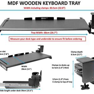 ErgoActive MDF Wooden Under Desk Keyboard Tray, Clamp On Easy Install, Includes Mouse Pad, Ergonomic Wood Keyboard Tray for Office, Home, School and Gaming (26.7" x 11")