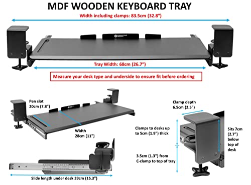 ErgoActive MDF Wooden Under Desk Keyboard Tray, Clamp On Easy Install, Includes Mouse Pad, Ergonomic Wood Keyboard Tray for Office, Home, School and Gaming (26.7" x 11")