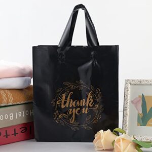 Plastic Thank You Merchandise Bags Gift Bags Reusable Thank You Shopping Bags with Loop Handles (9x12 Inch (Pack of 100), Black)