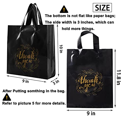 Plastic Thank You Merchandise Bags Gift Bags Reusable Thank You Shopping Bags with Loop Handles (9x12 Inch (Pack of 100), Black)