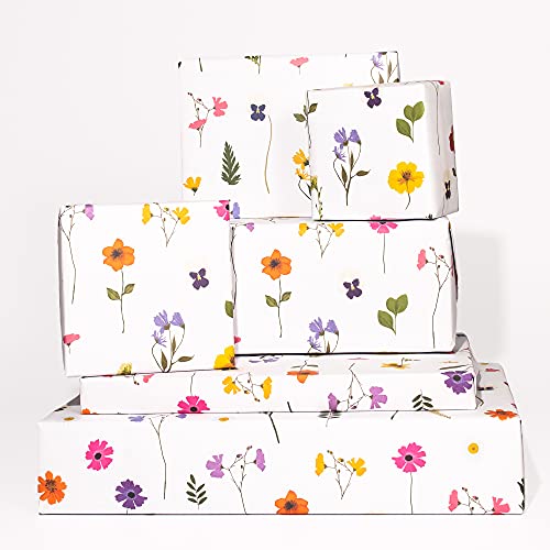 CENTRAL 23 - Floral Wrapping Paper - White Gift Wrap - For Women Girls - Pink Flowers - 6 GiftWrap Sheets For Her - For Wedding Birthday Easter Decorations - Recyclable - Made in the UK