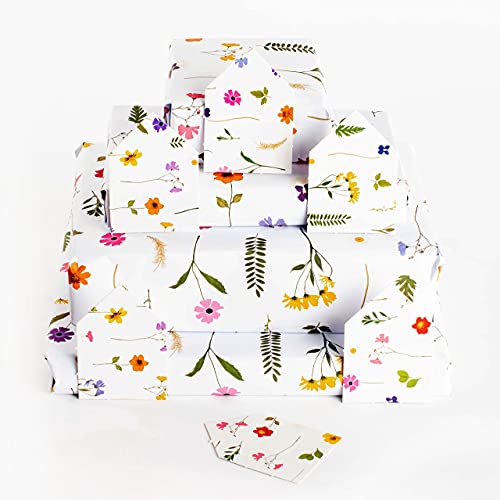 CENTRAL 23 - Floral Wrapping Paper - White Gift Wrap - For Women Girls - Pink Flowers - 6 GiftWrap Sheets For Her - For Wedding Birthday Easter Decorations - Recyclable - Made in the UK