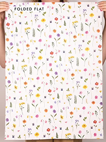 CENTRAL 23 - Floral Wrapping Paper - White Gift Wrap - For Women Girls - Pink Flowers - 6 GiftWrap Sheets For Her - For Wedding Birthday Easter Decorations - Recyclable - Made in the UK