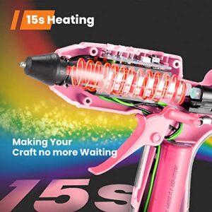 Cordless Hot Glue Gun, GoGonova 15s Fast Preheating Glue Gun, 5Ah Built-in Battery Hot Melt Glue Gun, Smart Power-Off, Kit with 25 Pcs Premium Mini Glue Sticks and USB-C Charging Port(Pink)