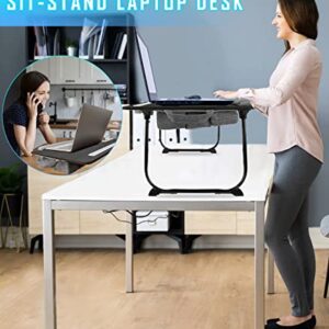 Lap Laptop Desk-Fits Up 17In Foldable Laptop Bed Tray Table with Adjustable Dual Cushion,Wrist Rest & Mouse Pad,Portable Wood Laptop Stand for Sofa Bed,Multifunctional Slot for Tablet & Phone (Black)