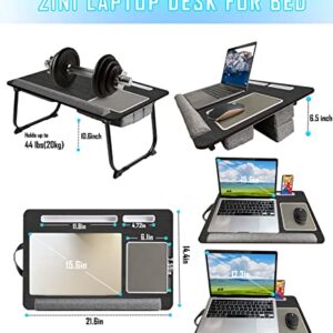 Lap Laptop Desk-Fits Up 17In Foldable Laptop Bed Tray Table with Adjustable Dual Cushion,Wrist Rest & Mouse Pad,Portable Wood Laptop Stand for Sofa Bed,Multifunctional Slot for Tablet & Phone (Black)