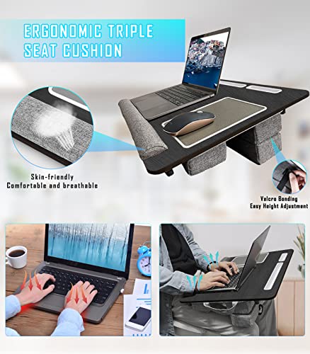 Lap Laptop Desk-Fits Up 17In Foldable Laptop Bed Tray Table with Adjustable Dual Cushion,Wrist Rest & Mouse Pad,Portable Wood Laptop Stand for Sofa Bed,Multifunctional Slot for Tablet & Phone (Black)