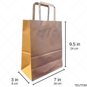 TEUTOM Gift Bags - Brown Paper Bags with Handles - Ultra Resistant Kraft 50 Pack - (120 gr/m2) Goody Bags for Any Use - Small Medium Large