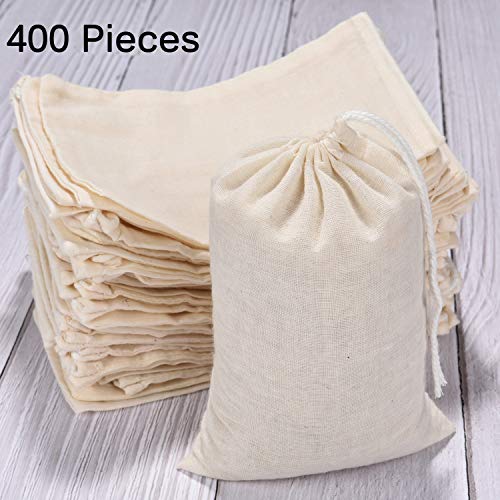 Tatuo 400 Pieces Muslin Bags Drawstring Pouch Gift Bags with Drawstring for Party Supplies Daily Use (6 by 4 Inch)