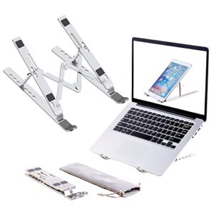 zsimc laptop stand, laptop riser computer stand for desk, adjustable aluminum foldable portable desktop holder, compatible with macbook air pro, ipad, lenovo, 10-15.6” laptop and tablets (silver)