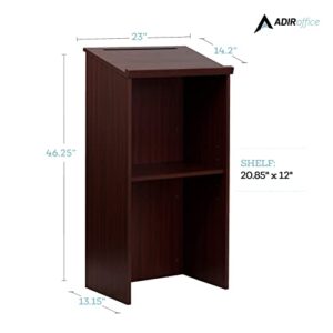 Adir Podium Wood Stand- Standing Desk for Speakers with Storage Shelf Used as Wooden Standing Shelf for Church, Classroom, Office, Restaurants (46.25 Inches, Mahogany)