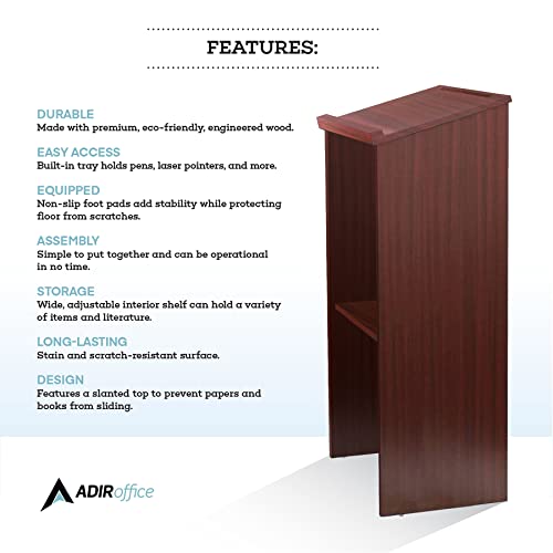 Adir Podium Wood Stand- Standing Desk for Speakers with Storage Shelf Used as Wooden Standing Shelf for Church, Classroom, Office, Restaurants (46.25 Inches, Mahogany)