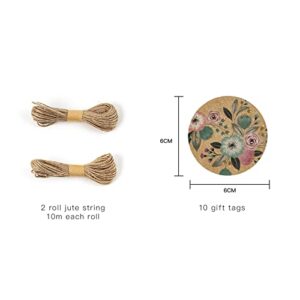 RUSPEPA Wrapping Paper Rolls with Tags and Jute String - 17 inches x 10 feet per Roll, Total of 3 Rolls, Flowers