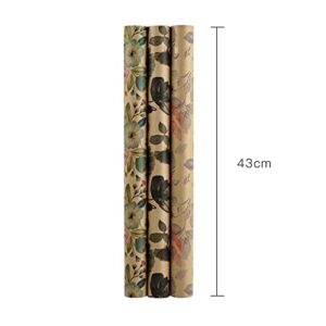 RUSPEPA Wrapping Paper Rolls with Tags and Jute String - 17 inches x 10 feet per Roll, Total of 3 Rolls, Flowers