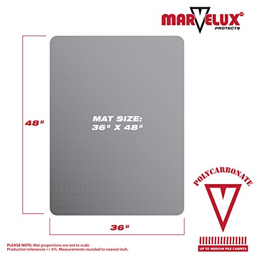 Marvelux 36" x 48" Heavy Duty Polycarbonate Office Chair Mat for Low, Standard and Medium Pile Carpeted Floors | Rectangular Transparent Carpet Protector | Shipped Flat | Multiple Sizes