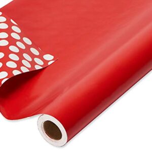 American Greetings Reversible Wrapping Paper Jumbo Roll for Birthdays, Mother's Day, Father's Day, Graduation and All Occasions, Red and White Polka Dots (1 Roll, 175 sq. ft.)