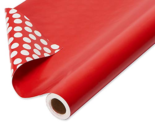 American Greetings Reversible Wrapping Paper Jumbo Roll for Birthdays, Mother's Day, Father's Day, Graduation and All Occasions, Red and White Polka Dots (1 Roll, 175 sq. ft.)