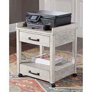 Signature Design by Ashley Carynhurst Rustic Farmhouse Printer Stand with Casters, Whitewash