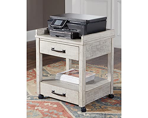 Signature Design by Ashley Carynhurst Rustic Farmhouse Printer Stand with Casters, Whitewash