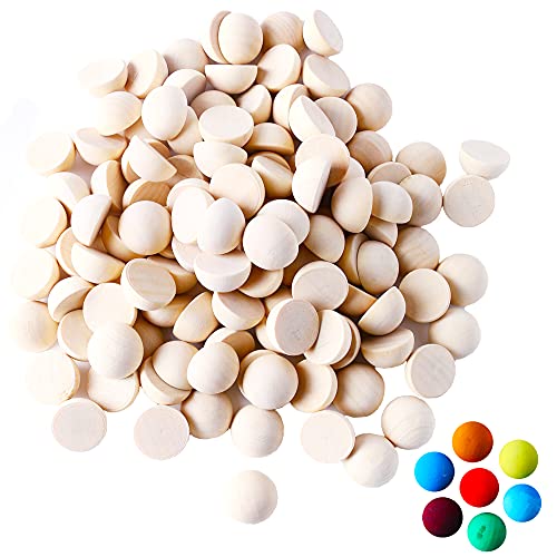 200pcs Half Wooden Beads, Unfinished Split Natural Round Wood Balls Loose Beads for DIY Craft Christmas Home Party Decorative Supplies (0.79Inch/20MM) ZX18200