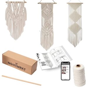 nghtmrkt macrame kit, diy macrame kits for adult beginners, macrame wall hanging kit, 220 yards macrame cord, wooden dowel