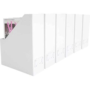 blu monaco foldable white magazine file holder with leather label holder – set of 6 cardboard magazine file boxes desk file organizer