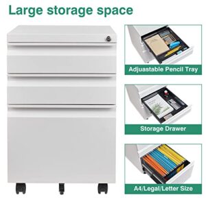 SISESOL 3 Drawer Mobile File Cabinet Under Desk Storage Drawers File Cabinets for Home Office, Office Organization File Cabinet with Lock Metal Filing Cabinet for Legal/Letter/a4 File with Slim Width