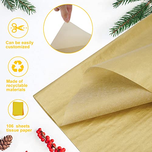 Blisstime 106 Sheets Gold Tissue Paper Gift Wrap Bulk, 19.5" x 13.6" Christmas Tissue Paper for Wrapping, 6 Assorted Designs Golden Stars Snow Dots for Christmas Gift Bags, DIY and Craft