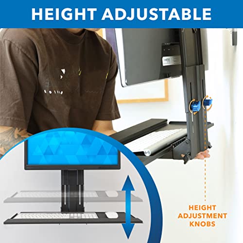 Mount-It! Monitor and Keyboard Wall Mount, Height Adjustable Standing VESA Keyboard Tray, 25 Inch Wide Platform with Mouse Pad (MI-7915)