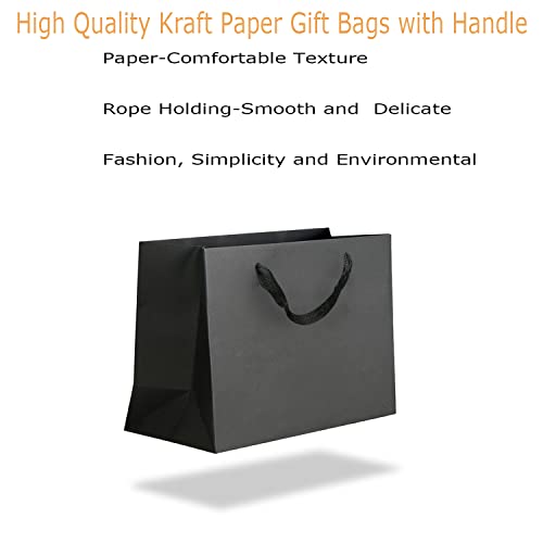 MFDSJ 20 Pcs Black Paper Gift Bags, 12.6"x4.5" x11" Black Handle Bags for Present, Shopping and Party