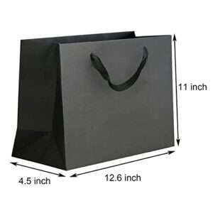 MFDSJ 20 Pcs Black Paper Gift Bags, 12.6"x4.5" x11" Black Handle Bags for Present, Shopping and Party