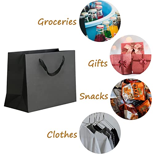 MFDSJ 20 Pcs Black Paper Gift Bags, 12.6"x4.5" x11" Black Handle Bags for Present, Shopping and Party