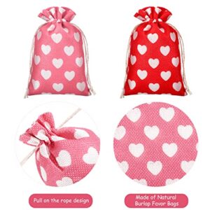 24 Pieces 4 x 6 Inches Burlap Bags with Drawstring Linen Bag with Heart Red and Pink Heart Bags for Valentine's Day Wedding Heart Bags Party Favor Valentine's Day Gift Bags Packing Storage Pouch