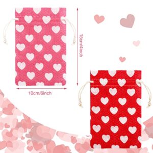 24 Pieces 4 x 6 Inches Burlap Bags with Drawstring Linen Bag with Heart Red and Pink Heart Bags for Valentine's Day Wedding Heart Bags Party Favor Valentine's Day Gift Bags Packing Storage Pouch