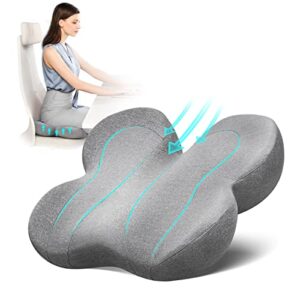 seat cushion for tailbone pain relief, pressure relief seat cushion, seat cushions for office chairs, memory foam coccyx cushion tailbone pain, sciatica & back pain relief (grey)