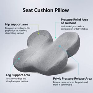 Seat Cushion for Tailbone Pain Relief, Pressure Relief Seat Cushion, Seat Cushions for Office Chairs, Memory Foam Coccyx Cushion Tailbone Pain, Sciatica & Back Pain Relief (Grey)