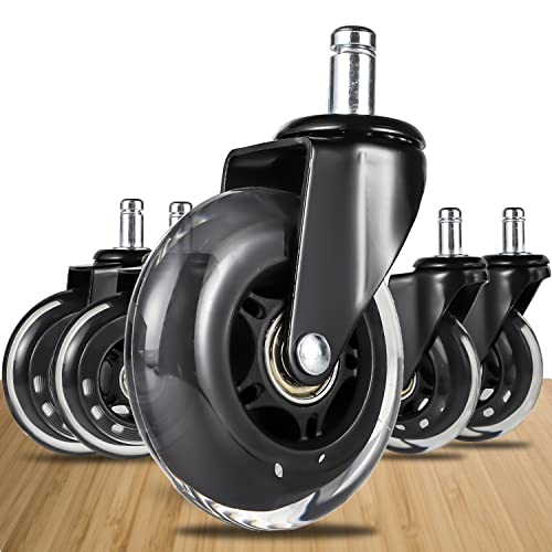 Awefrank Office Chair Wheels Set of 5,Replacement Rubber Chair casters for Hardwood Floors and Carpet,3 Inch Heavy Duty Universal Chair Wheels