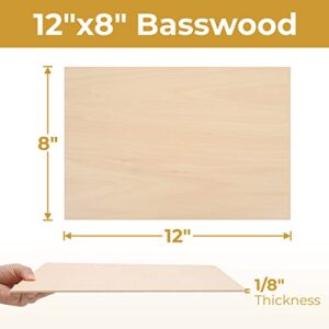 (12-Pack) 12”x8”x1/8” Basswood Sheets for Crafts - Perfect for Architectural Models Drawing Painting Wood Engraving Wood Burning Laser Scroll Sawing