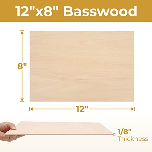 (12-Pack) 12”x8”x1/8” Basswood Sheets for Crafts - Perfect for Architectural Models Drawing Painting Wood Engraving Wood Burning Laser Scroll Sawing