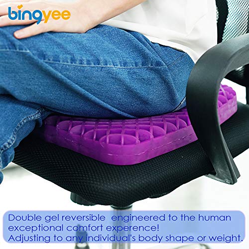 Bingyee Gel Seat Cushion 1.8 Inch Cooling Gel Double Seat Cushion for Pressure Relief Orthopedic Chair Pads for Home Chair Office Chair Car Seat Cushion Sweatless Bottom for Long Sitting