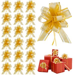 amcami 20 pieces large christmas pull bows for gift wrapping big gold ribbon bows for xmas gift baskets wine bottles decoration gift bows organza pull bow for wedding party birthdays holidays