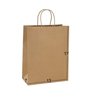 bagdream paper bags 13x7x17 50pcs gift bags, party bags, shopping bags, retail bags, merchandise bags, recycled brown kraft paper bags with handles bulk