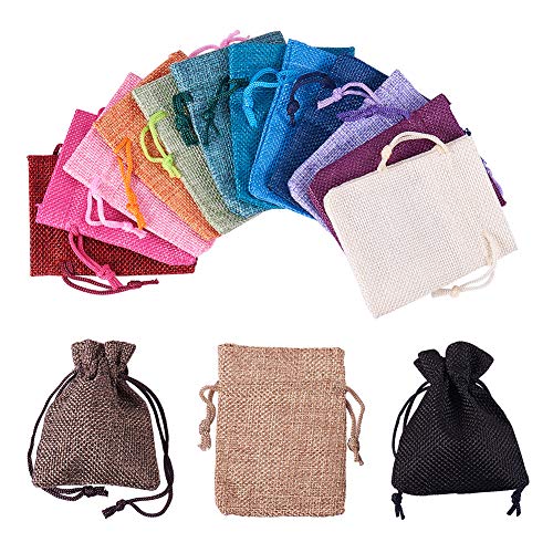 PH PandaHall 15 Color Burlap Packing Pouches Drawstring Bags 2.7x3.5'' Advent Calendar Bags Xmas Gift Bag Packing Storage Linen Jewelry Pouches for Wedding Party Shower Birthday Christmas Jewelry