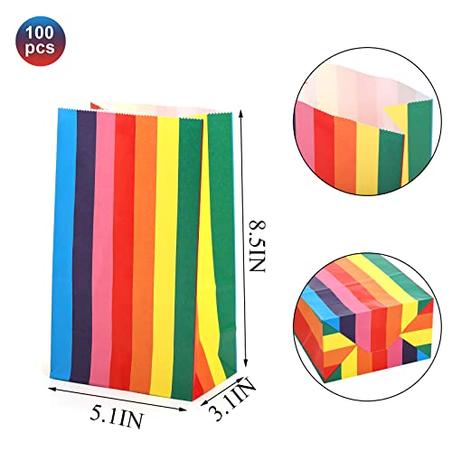 Cedilis 100 Pack Rainbow Party Favor Bags, Paper Goody Bag for Kids, Colorful Party Treat Bags for Chirstmas, Birthday, Baby Shower, Wedding, 5.1x 8.5 x 3.1IN